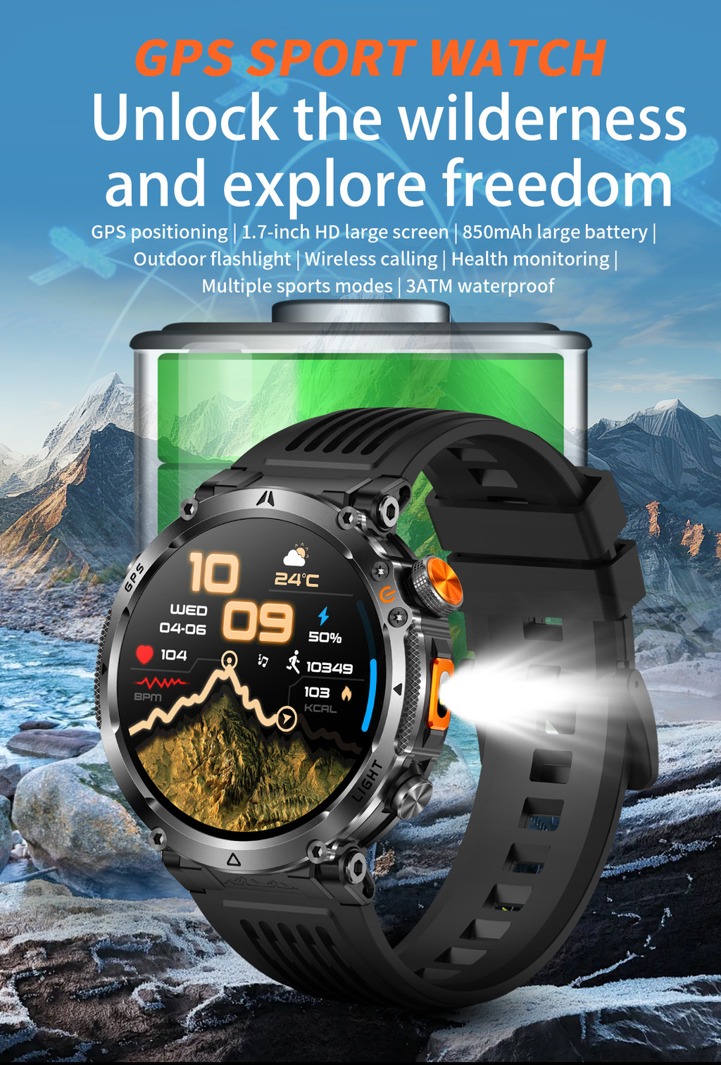 2026New Men outdoor Sports Smart Watch AMOLED Screen Real GPS 850mAh ...