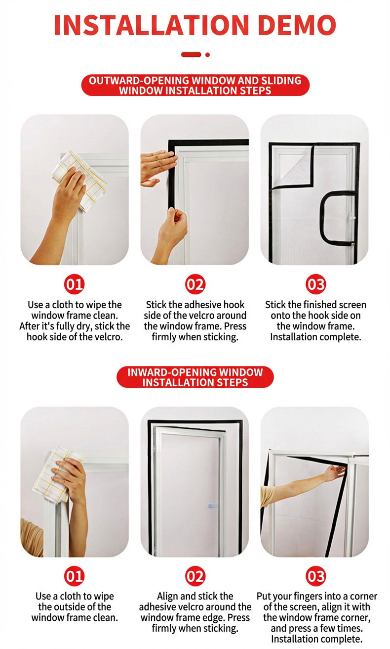 Side Open Zipper Window Screen Anti-mosquito Net with Velcro No ...