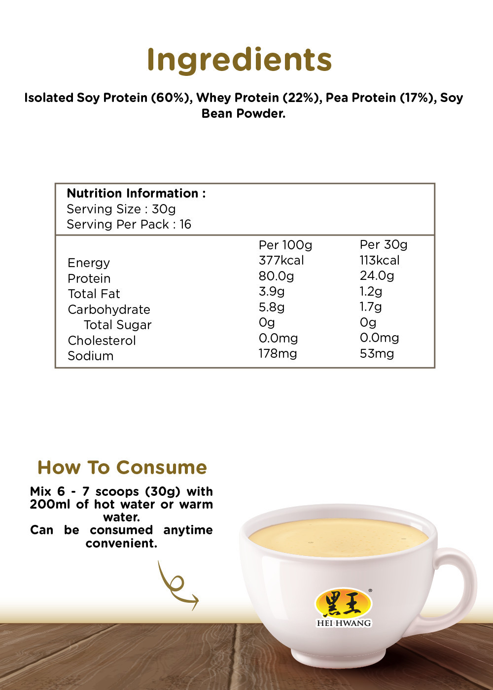 Hei Hwang High Protein Powder 500g [Pea Soy Protein] / Halal Campuran ...