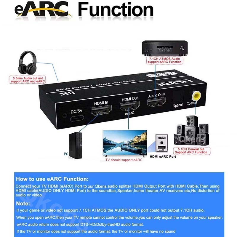 8K 60hz HDMI Audio Extractor 4K144Hz HDMI 2.1 Video Converter support ...