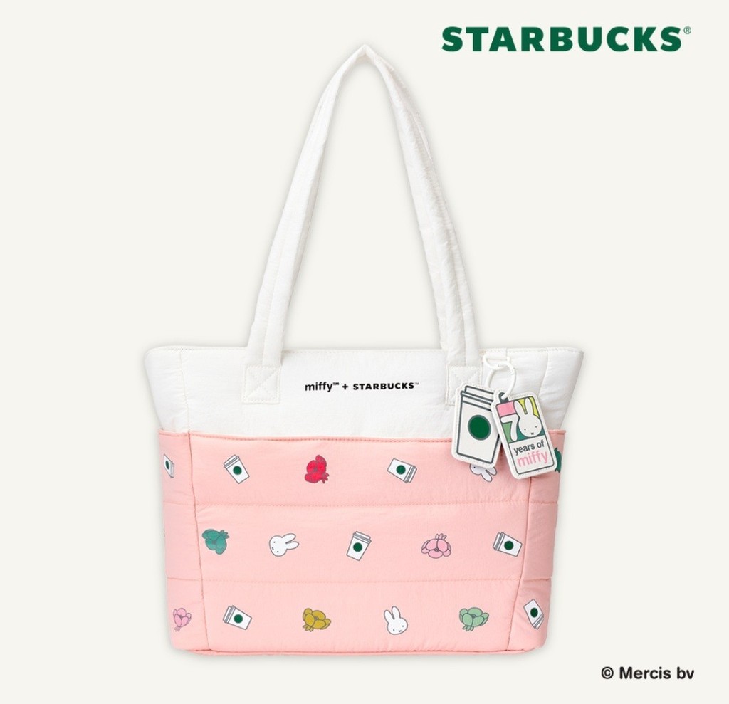 Miffy × Starbucks Cute Tote Bag, Pink Quilted Shoulder Bag with Cartoon ...