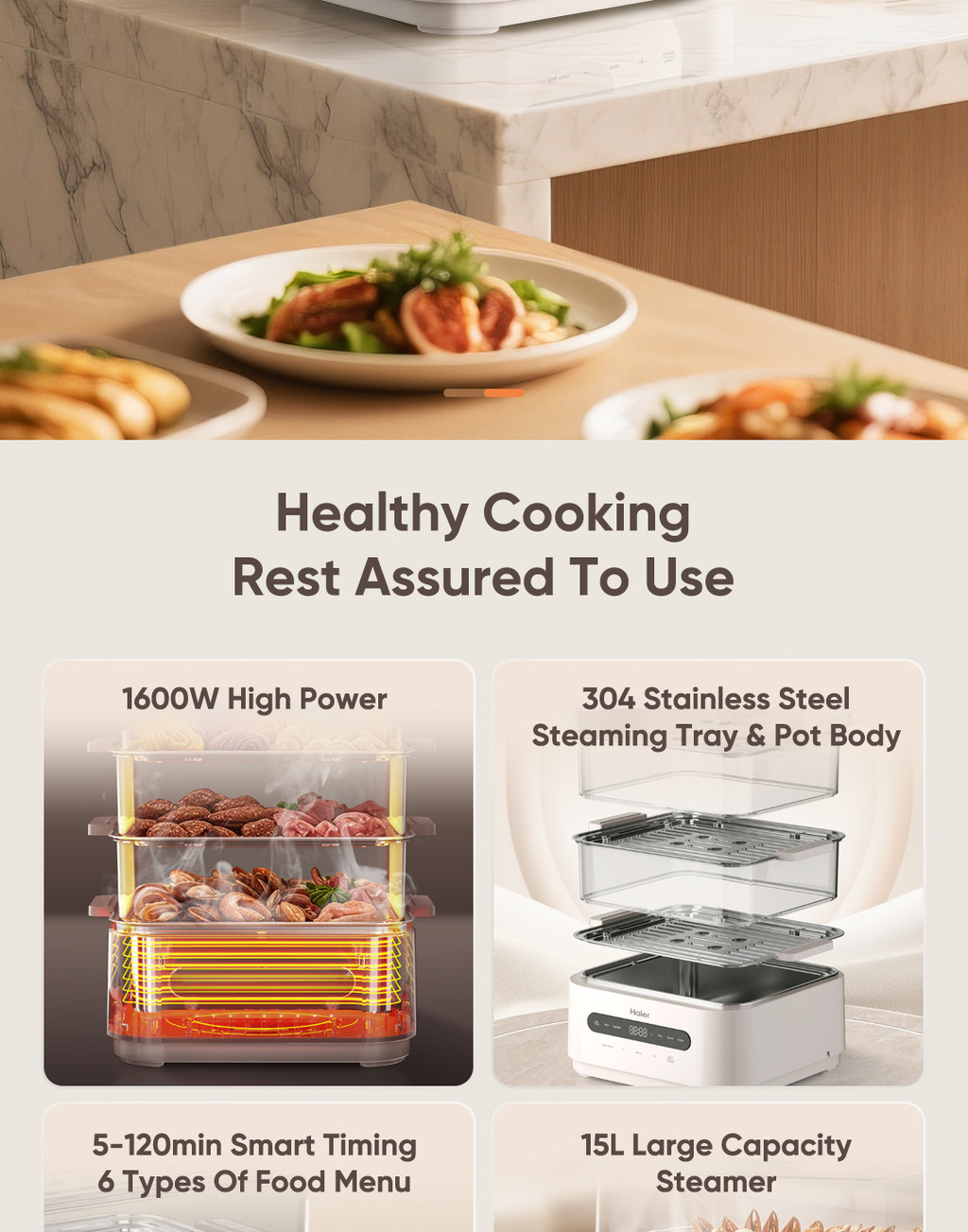 Haier Electric Food Steamer 15L Large Capacity Multifunction Cooker ...
