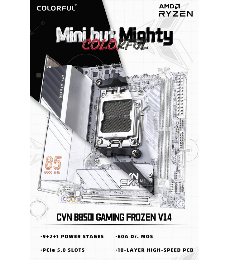 Colorful CVN B850I Gaming Frozen V14 AM5 DDR5 Mini ITX Motherboard PCIe ...
