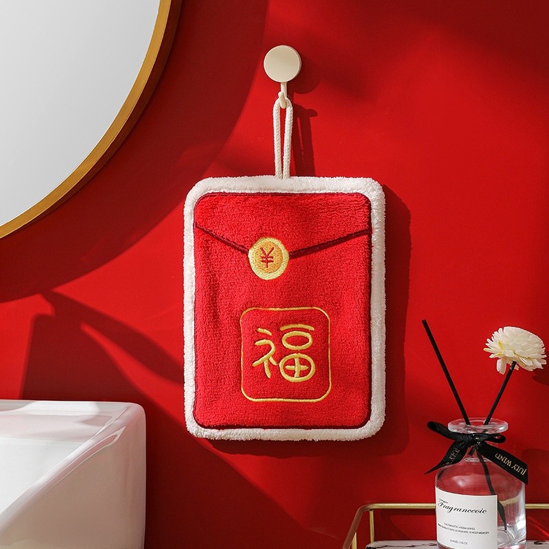 Chinese Style Fa Cai Hand Towel New Year Coral Velvet Hanging Towels ...