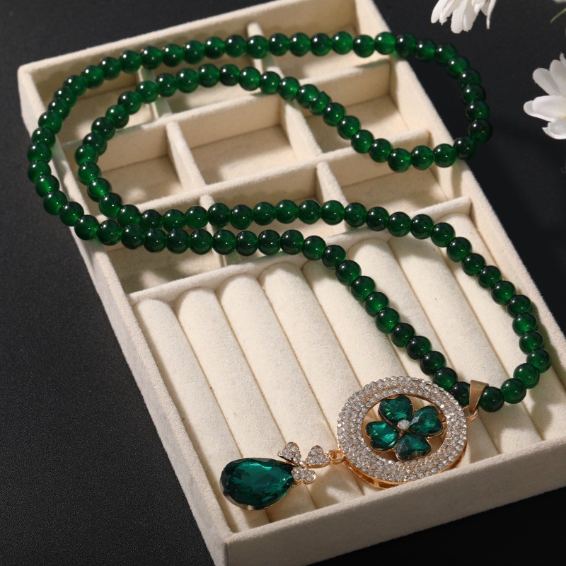 New Chinese Style Inlaid Rhinestone Four-Leaf Clover Pendant Necklace ...