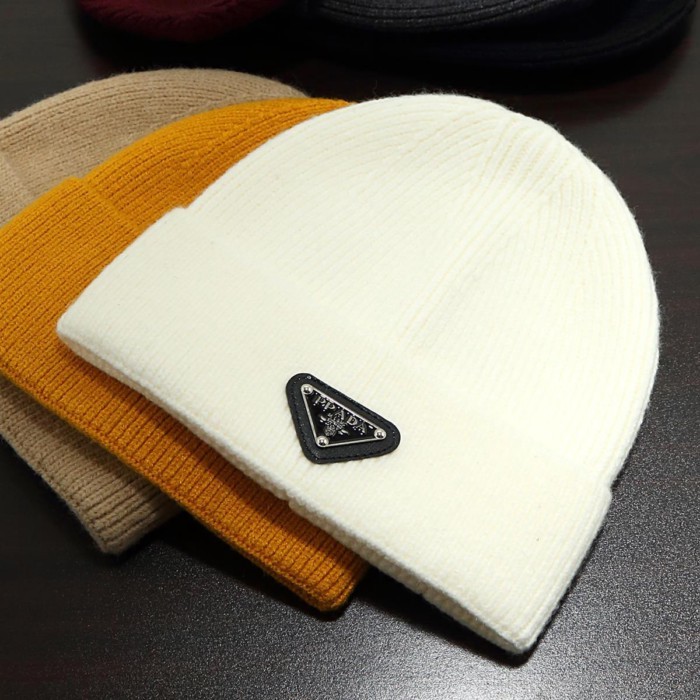 [New_PRADA] Triangular Logo Wool Hat For Women 2025 Autumn And Winter ...