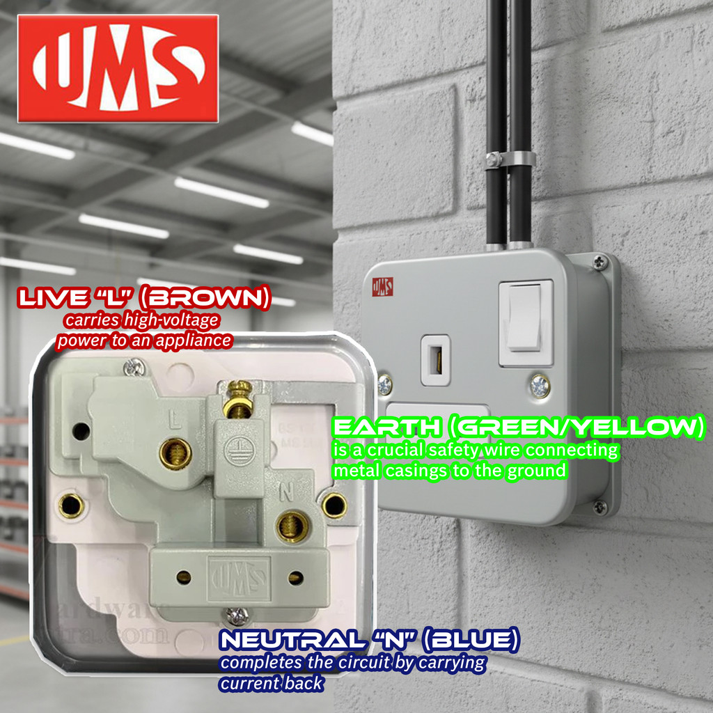 UMS 1213M 1213 M 13A 1 Gang Metal Clad Switched Socket Outlet | Soket ...