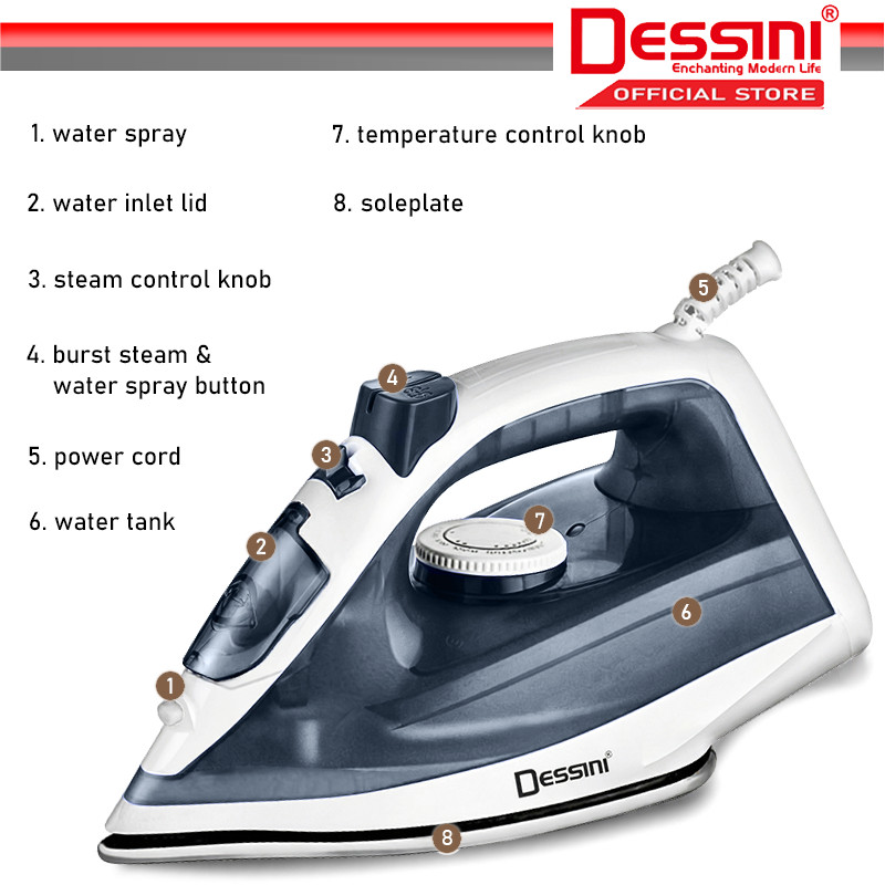 DESSINI ITALY 1400W Electric Ceramic Soleplate Garment Steam Iron ...