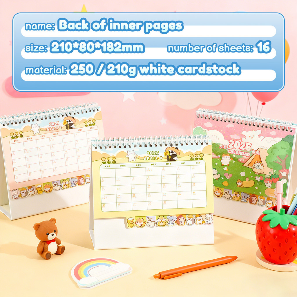 Table Desk Calendar 2026 Kalendar Meja Cartoon coil calendar Double ...