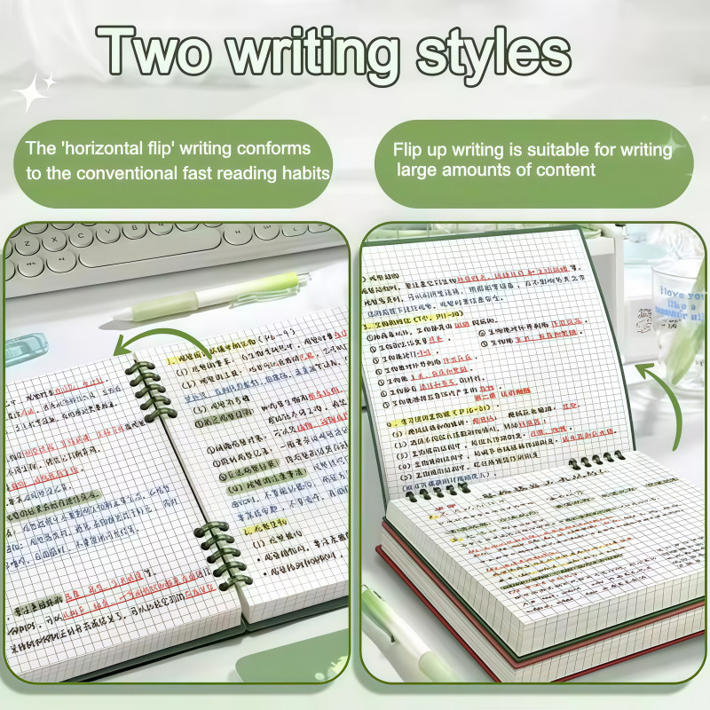 120 Pages Loose-leaf Notebook Color Detachable Notepad Flip Up Grid ...