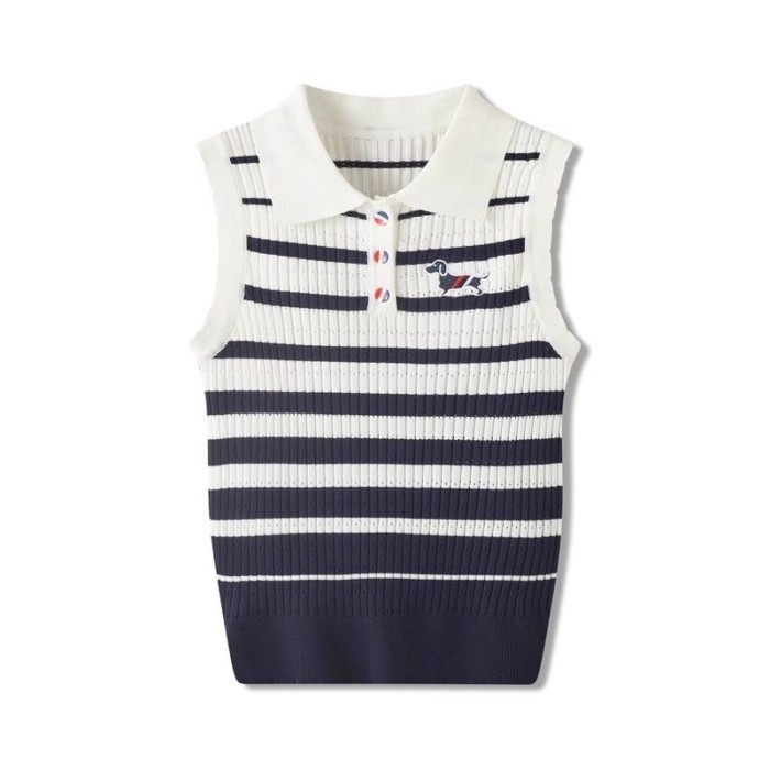 THOM BROWNE2024 Summer New Puppy Embroidery Knitted Striped Vest Hot ...