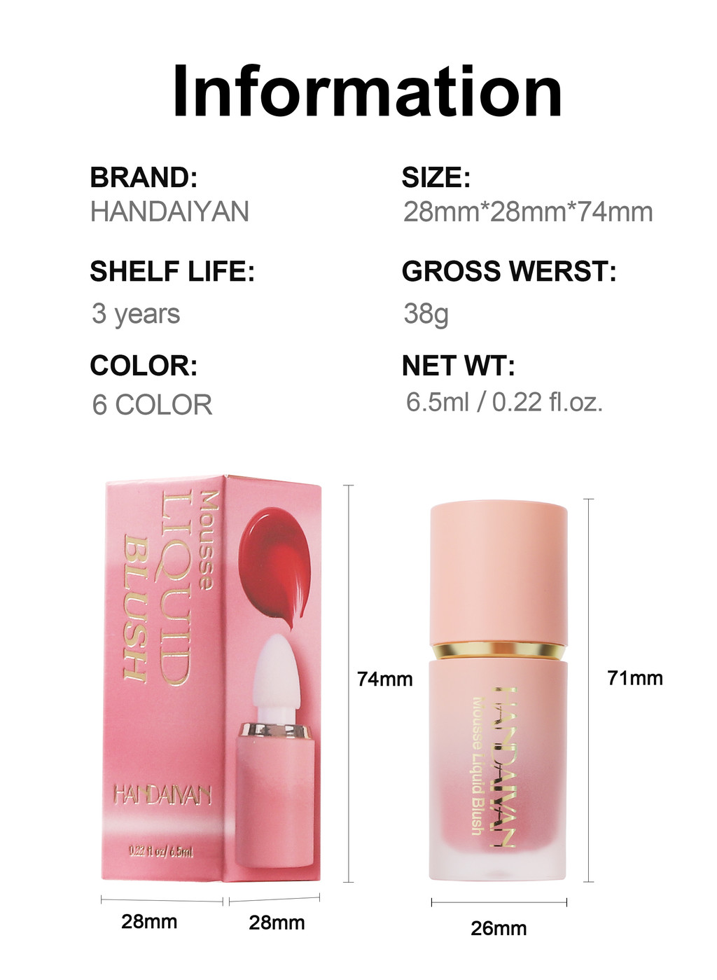 Handaiyan Matte Glitter Face Liquid Blusher Smooth Cheek Eye Mousse ...