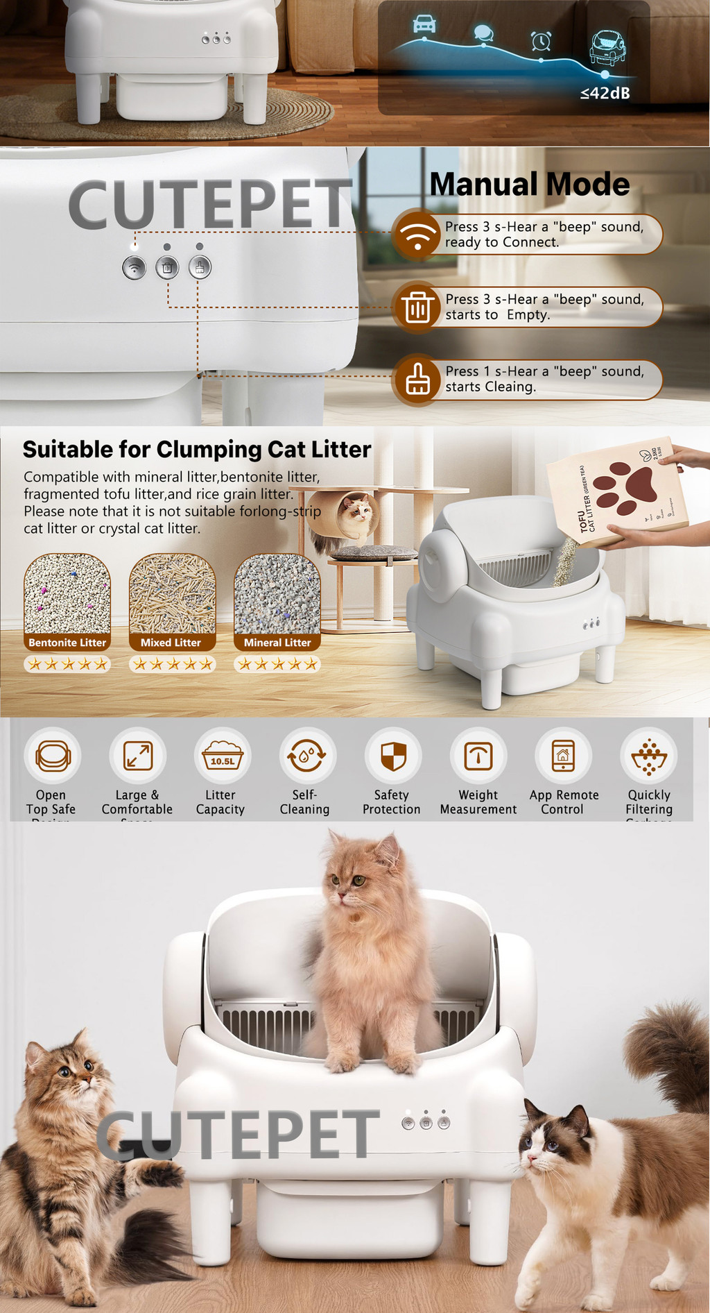 Automatic Cat Litter Box Smart Cat Litter Box APP Remote Control Self ...