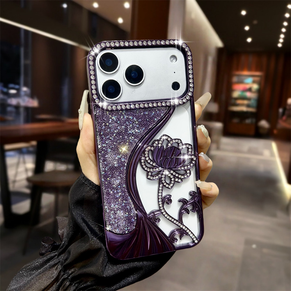 Fashionable sparkling diamond flower phone case for iPhone 17 Pro Max 16 12 13 14 15 pro max Air ...