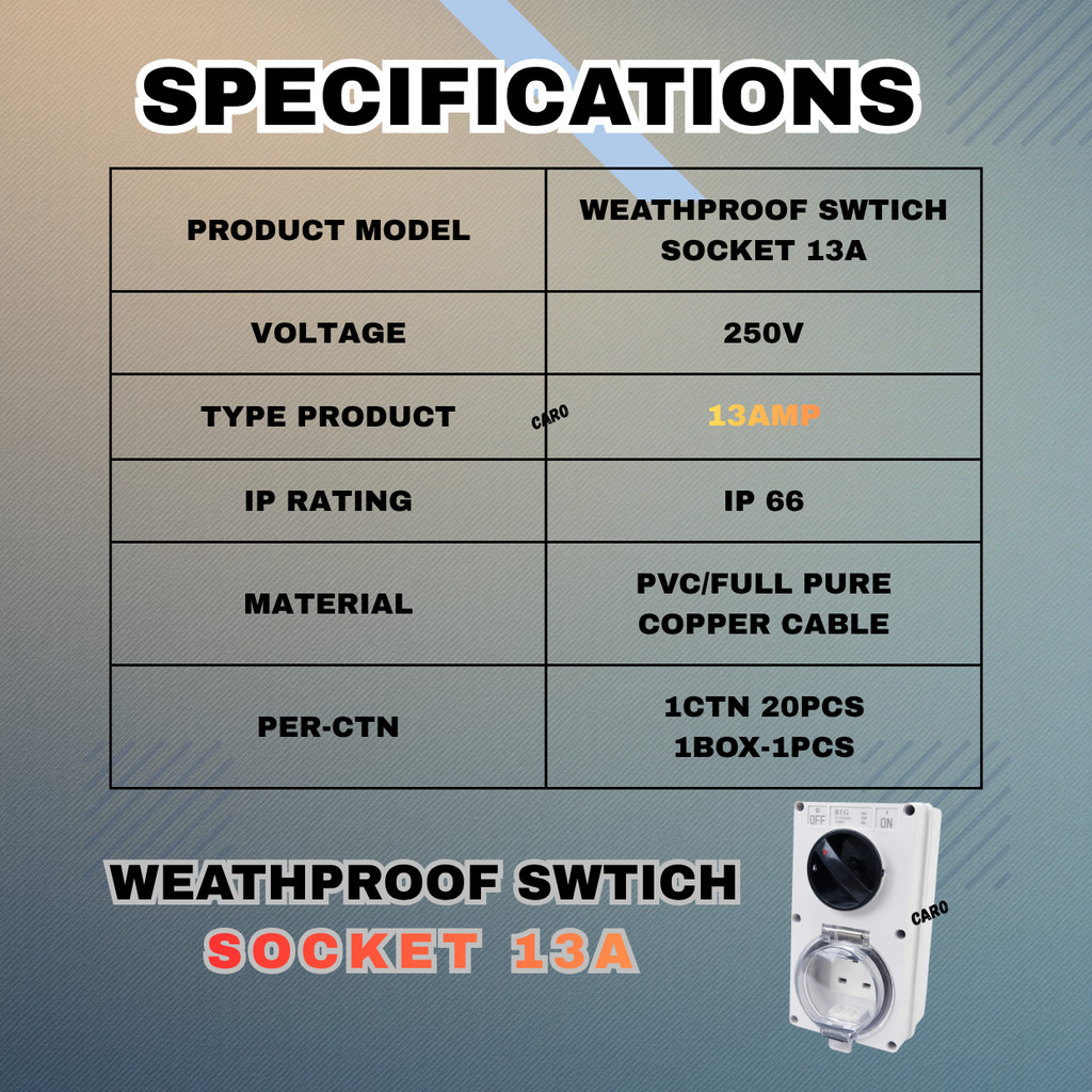 ISOLATER SWITCH 20A/35A/63A FULL COPPER WEATHER PROOF SWITCH SOCKET 13A ...