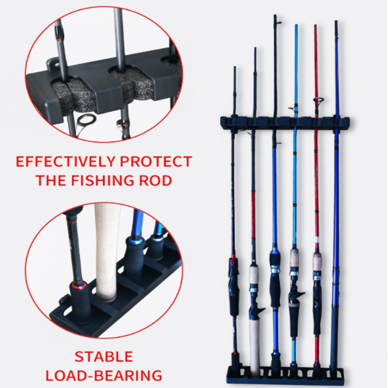 6 Slot Fishing Rod Hanger Fishing Pole Holder Fishing Rod Rack Wall ...