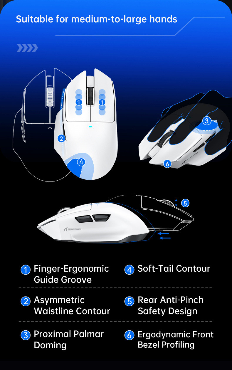 ATTACK SHARK V6 Wireless Gaming Mouse Sensor Lightweight 2.4G Bluetooth ...
