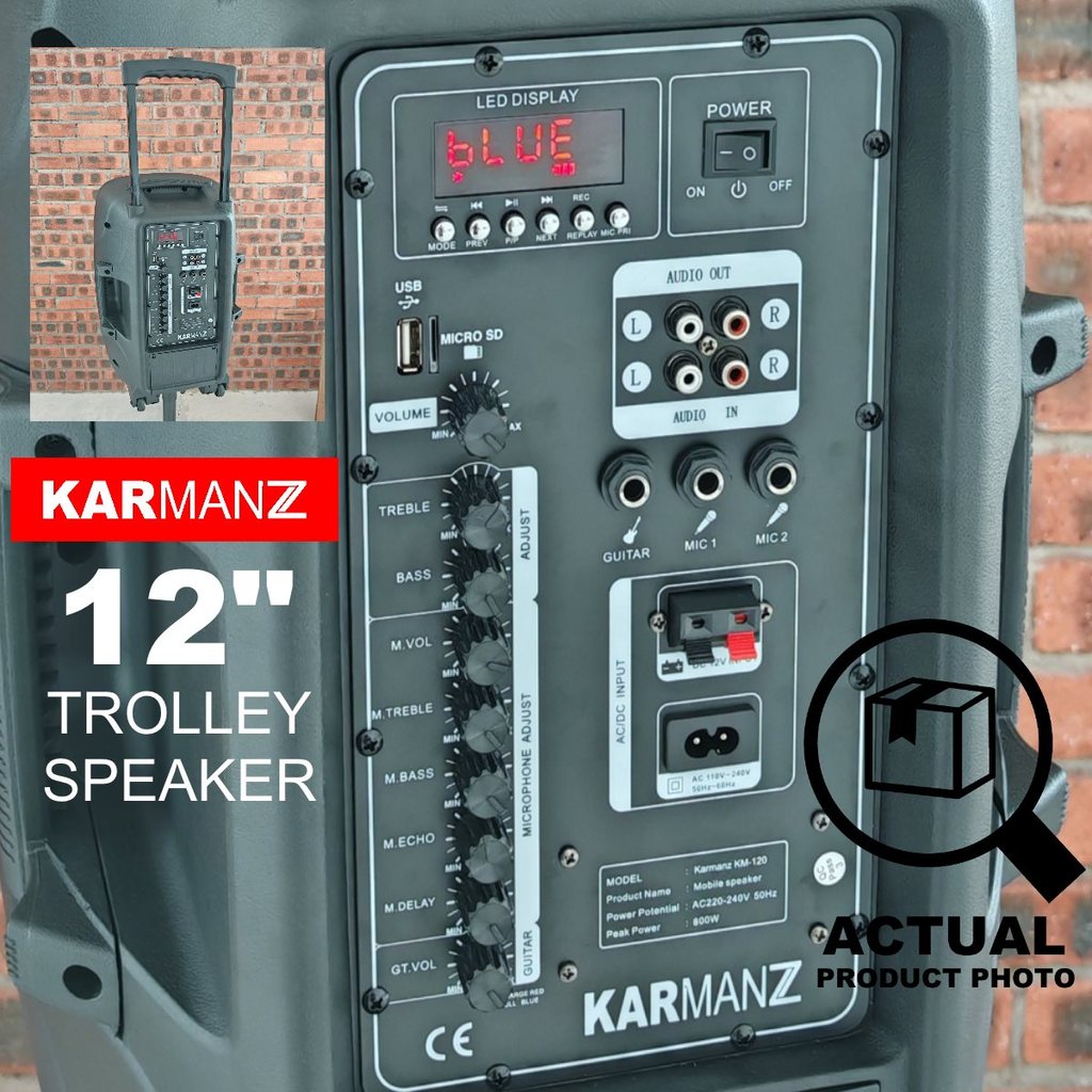 KARMANZ 12 inch Portable Trolley Speaker Amplifier Karaoke + Wireless ...