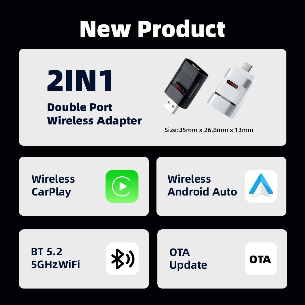 2025 2-in-1 Wireless CarPlay Adapter | Dual Port USB/Type-C | Faster ...