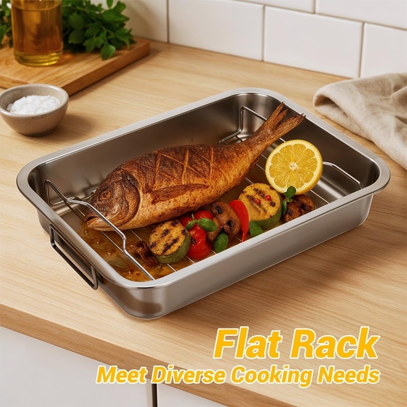 Heavy Duty Turkey Baking Broiler Pan- Stainless Steel Roasting Pan with ...