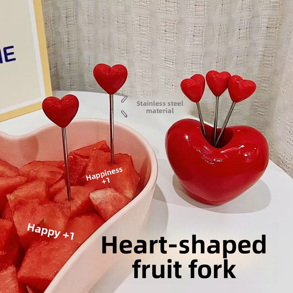 Cute Creative Heart-Shaped Stainless Steel Fruit Forks - Garpu Buah ...