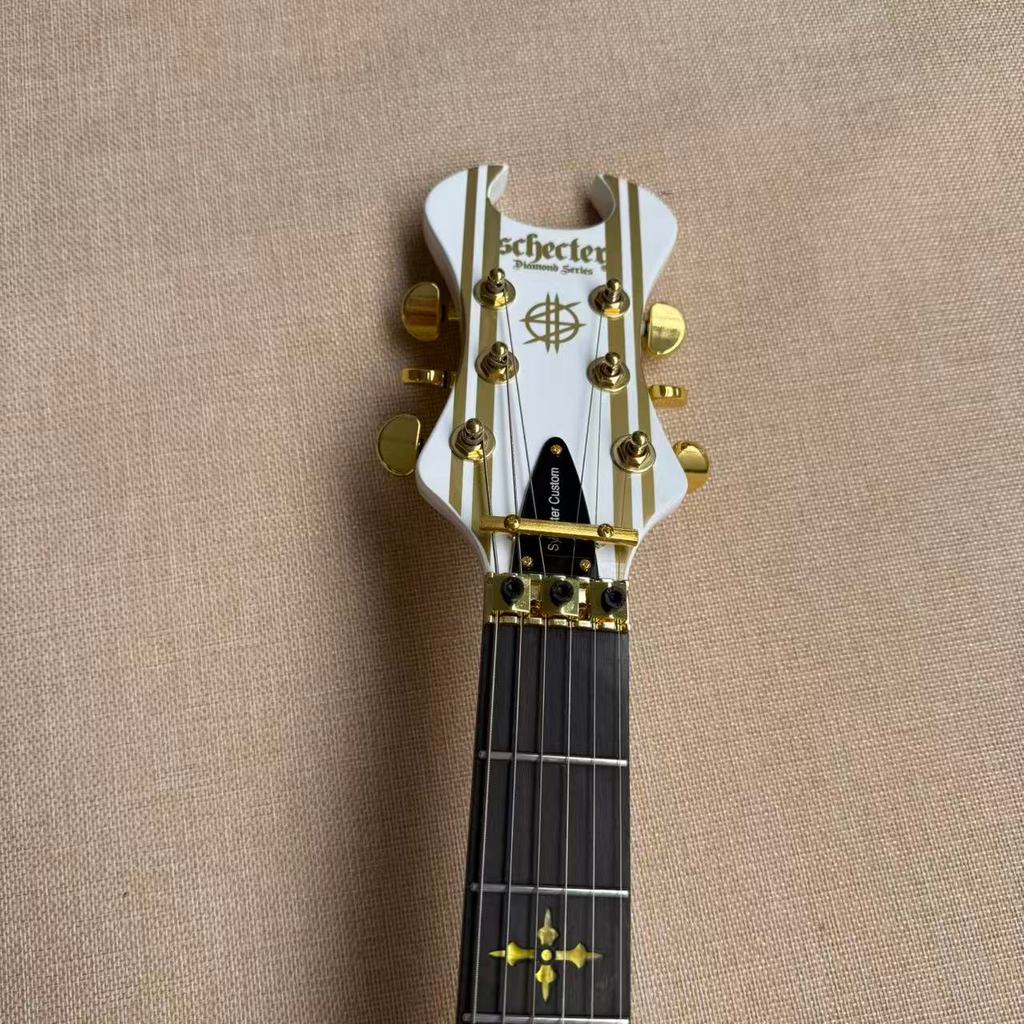 Schecter White Electric Guitar Skeleton Inlay Professional Guitar (Gold ...