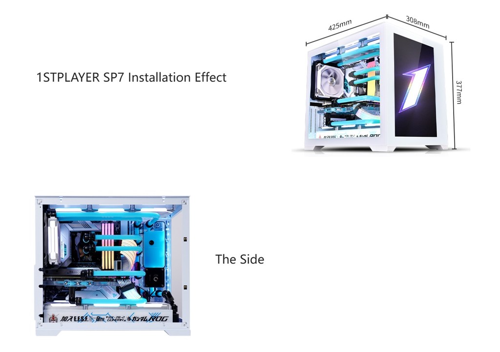 1st Player SP7 EV ATX Tempered Glass Gaming Case White RGB Front Screen ...
