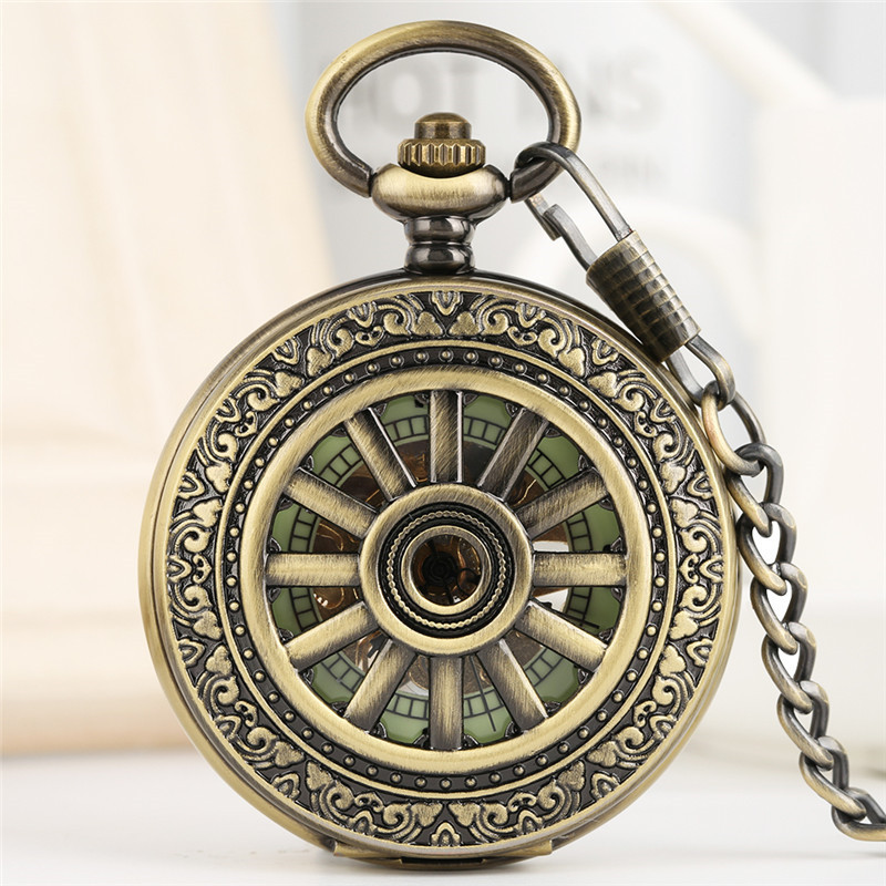 Mens Vintage Bronze Manual Mechanical Pocket Watch with Pocket Chain ...