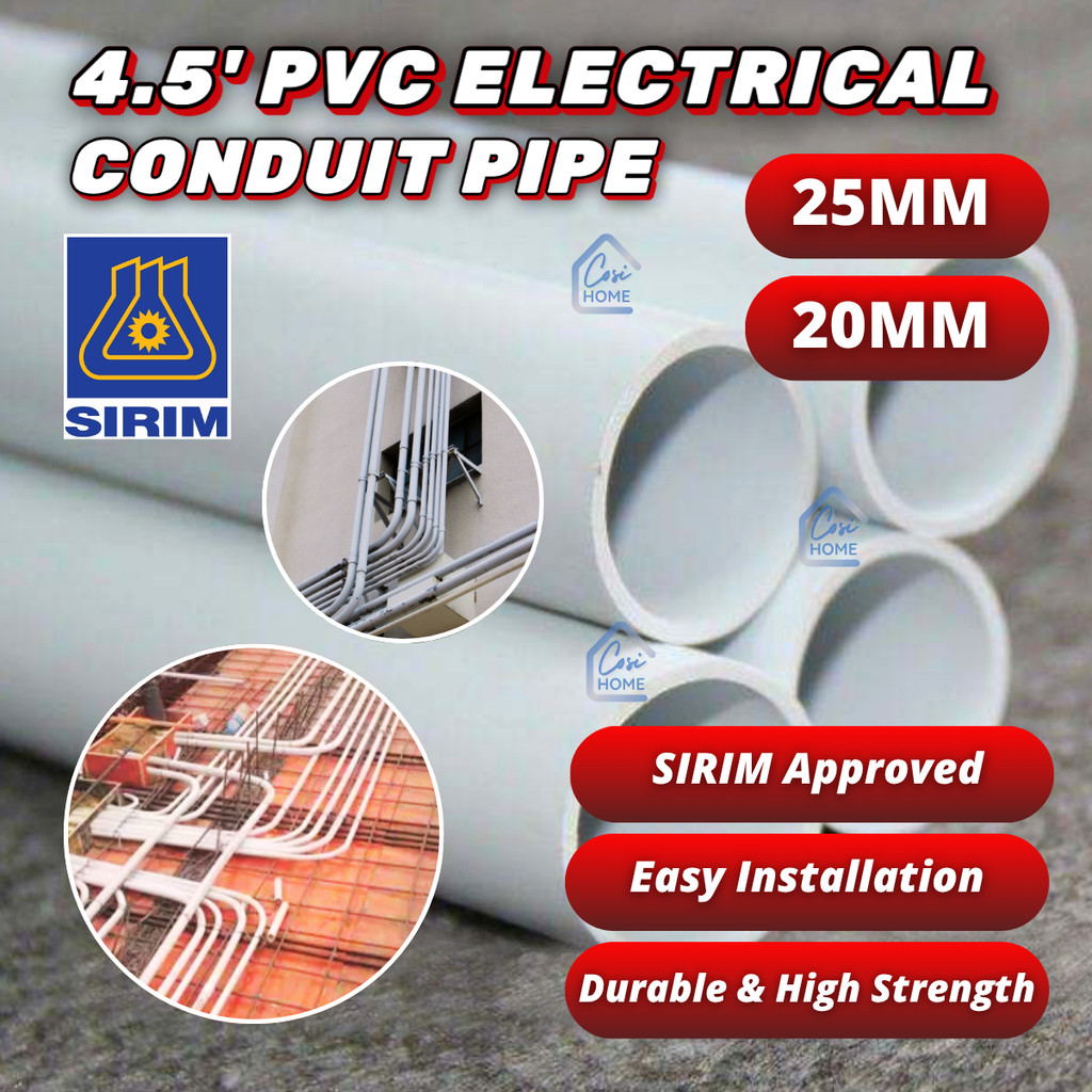 SIRIM 4.5 FEET PVC Electrical Conduit Pipe 20mm 3/4''/25mm Paip PVC 1 ...
