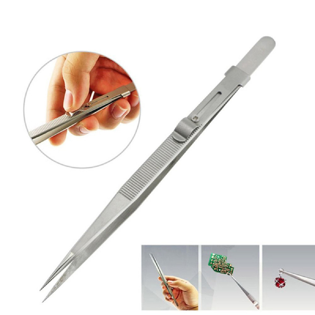 Stainless Steel Jewelry Tweezers 16CM Adjustable Slide Lock Anti Static ...