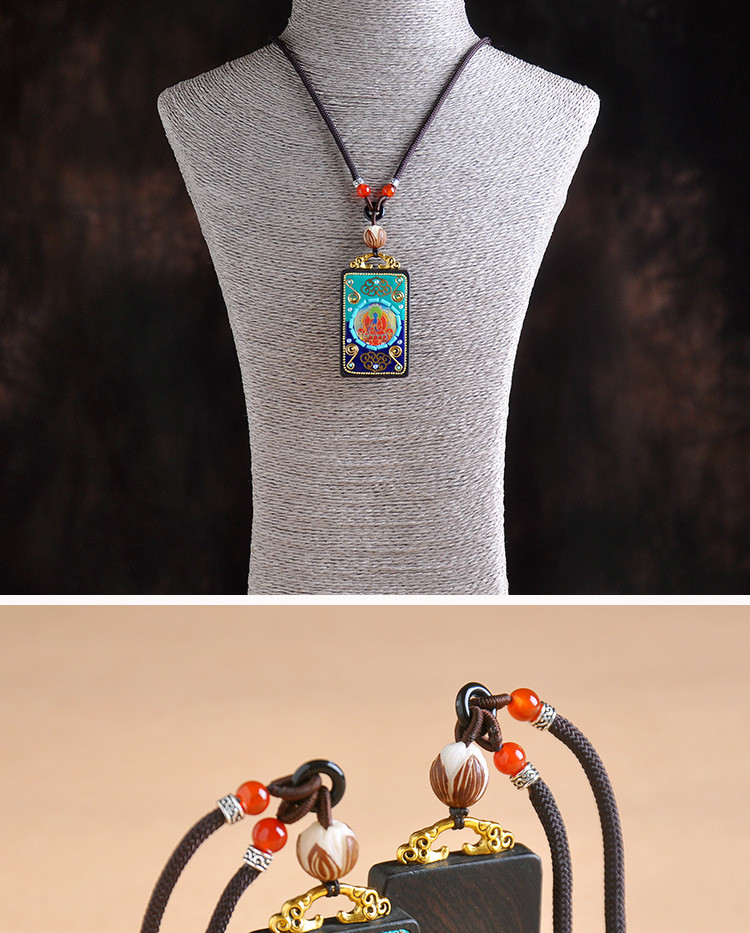 Medicine Buddha Sandalwood Thangka Badge Pendant Men Women Necklace ...