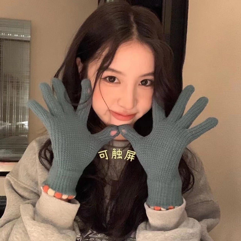 Wool Knitted Fashion Gloves Female Winter Cute Cycling Keep Warm Two ...