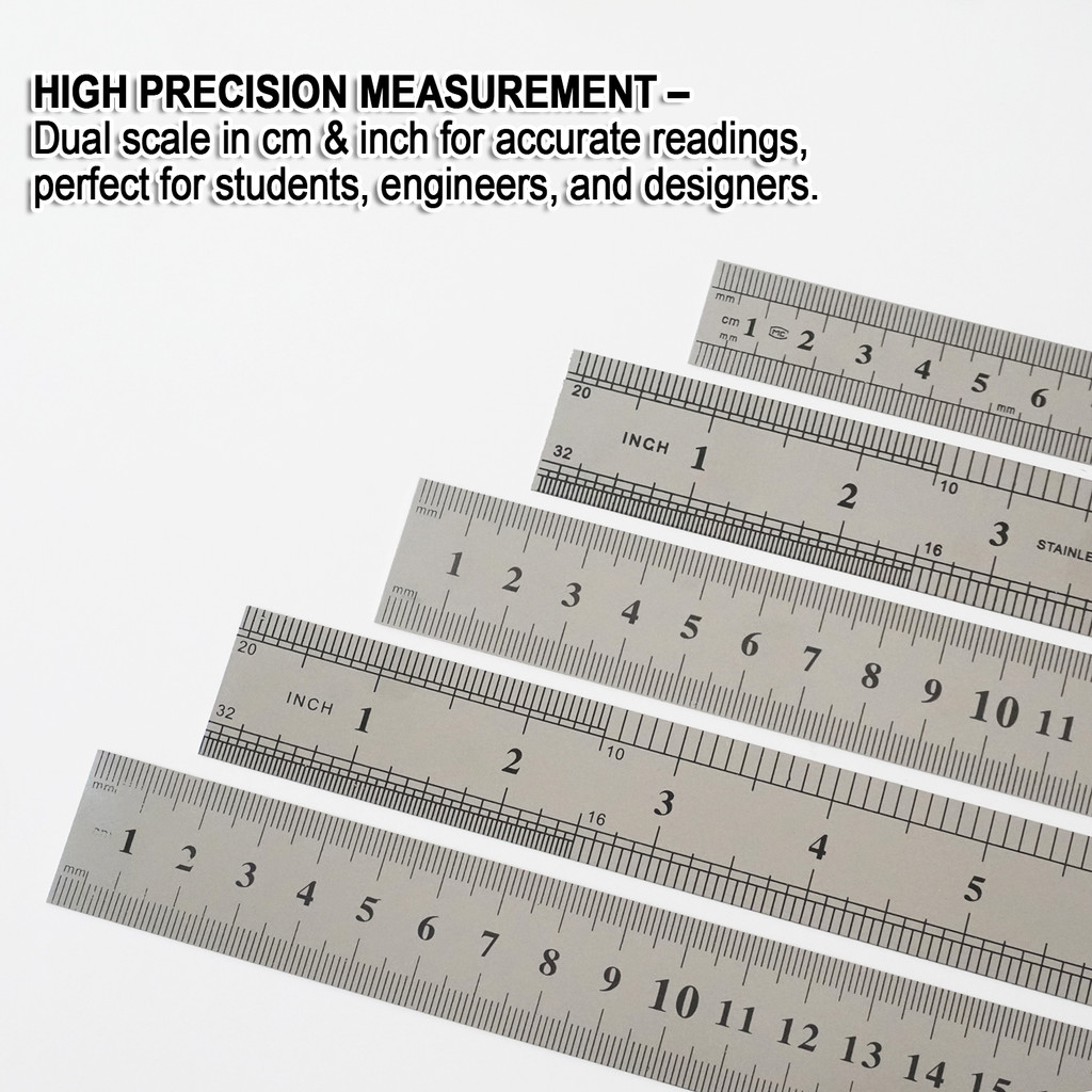 VCR High Precision Steel Ruler Dual Scale Inch CM Measuring Tool for ...