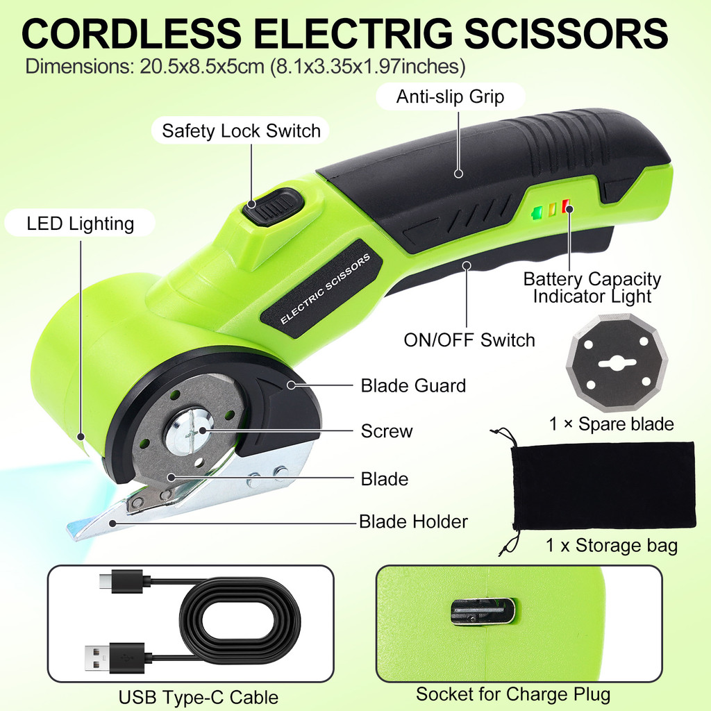 3.6V USB Rechargeable Electric Scissor Cutting Fabric Leather Cloth ...