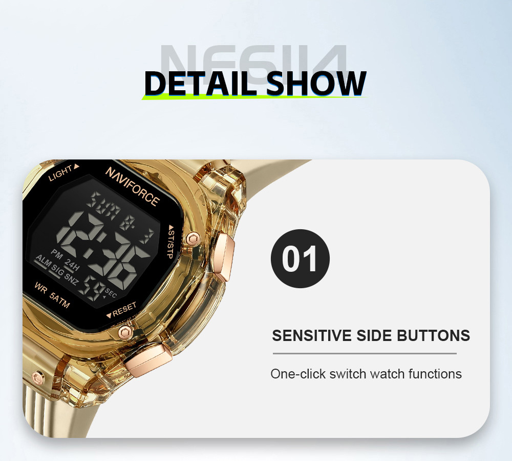 NAVIFORCE NF6114 Ladies Sport Watch 5ATM Water Resistance LED Light ...