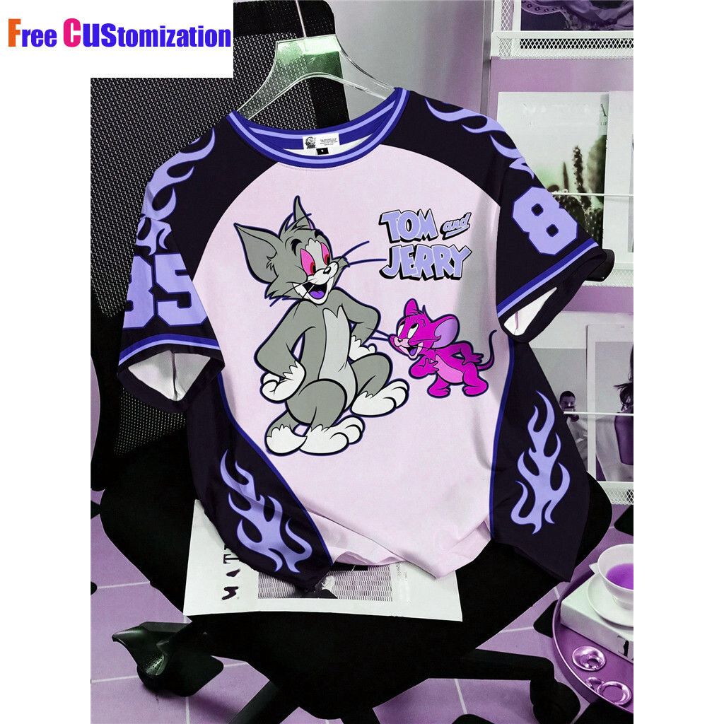 TOM & JERRY x SHEIN Women's Flame Cartoon Color Block Crew Neck T-Shirt ...