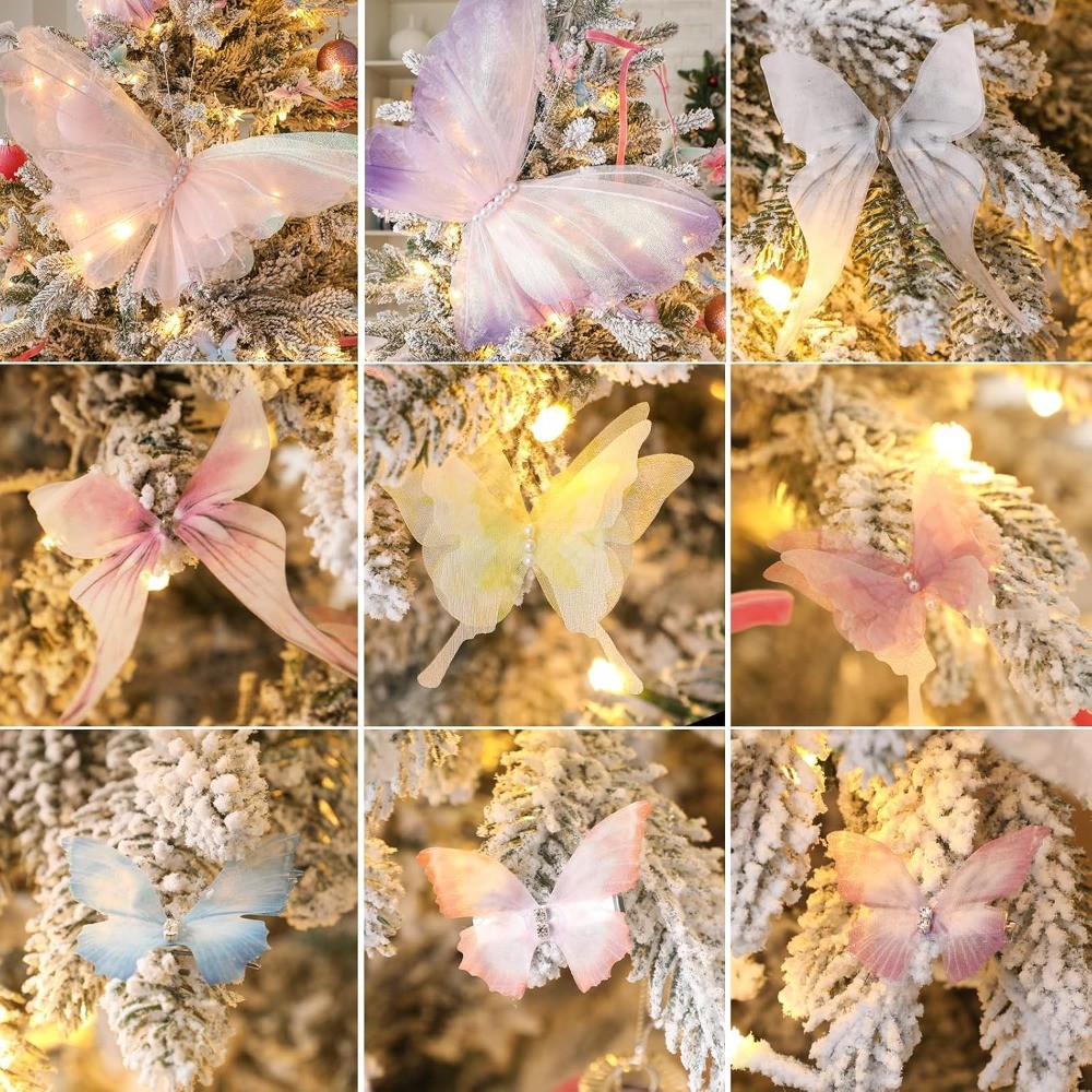 1/5/12/20Pcs Christmas Tree Butterfly Ornaments Decoration 3D Pink ...