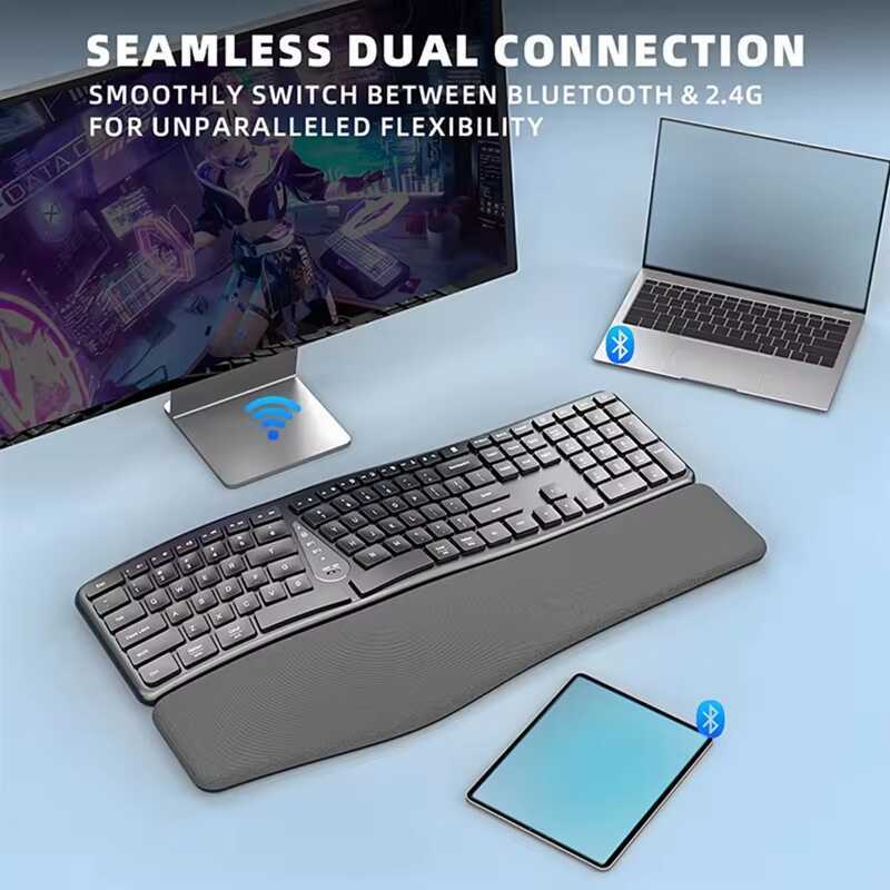 Wireless Bluetooth Split Ergonomic Keyboard 2.4G USB Multi-Device Ergo ...