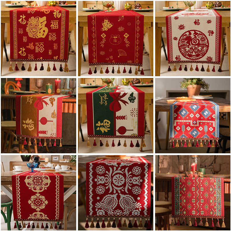 #cny decoration 2026#Table Runner Nordic Style Red Chenille Fabric ...