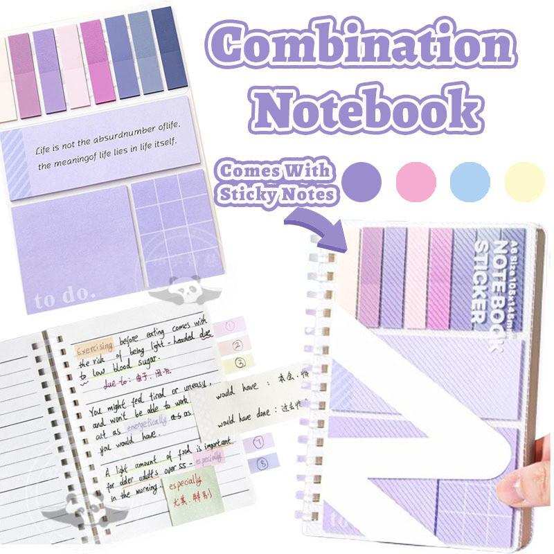 120 Pages Combination Notebook Attached Sticky Notes Expanding Stickers ...