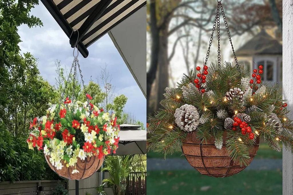 tiredhead Cranberry and Pine Cone Decor Winter Hanging Planter Festive ...