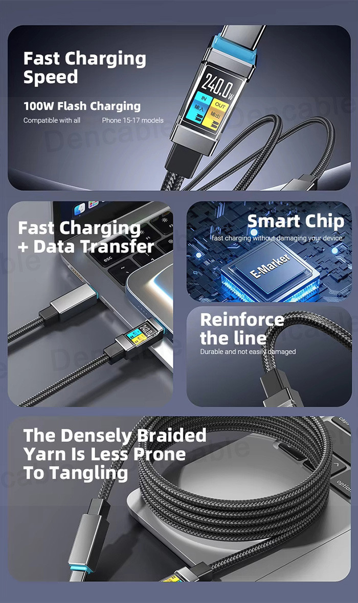 【No LED Display】Type C to Type C Super Fast Charging Cable 100W Mobile ...