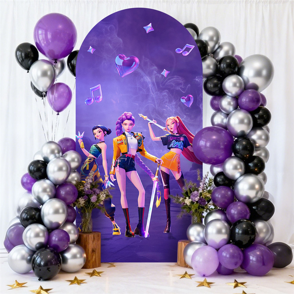6.56FT KPop Demon Hunters Arch Backdrop Cover Double-Sided Purple ...