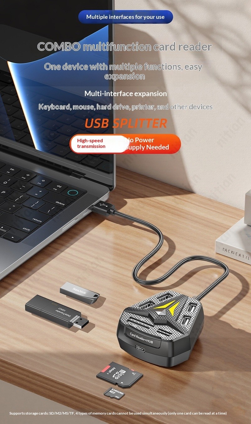 2/4 Port USB 2.0 HUB Adapter Multifunctional SD/TF Card Reader High ...