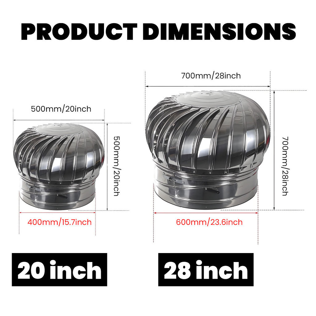 Stainless Steel Unpowered Hood Wind Ball Fan Roof Ventilator Wind ...