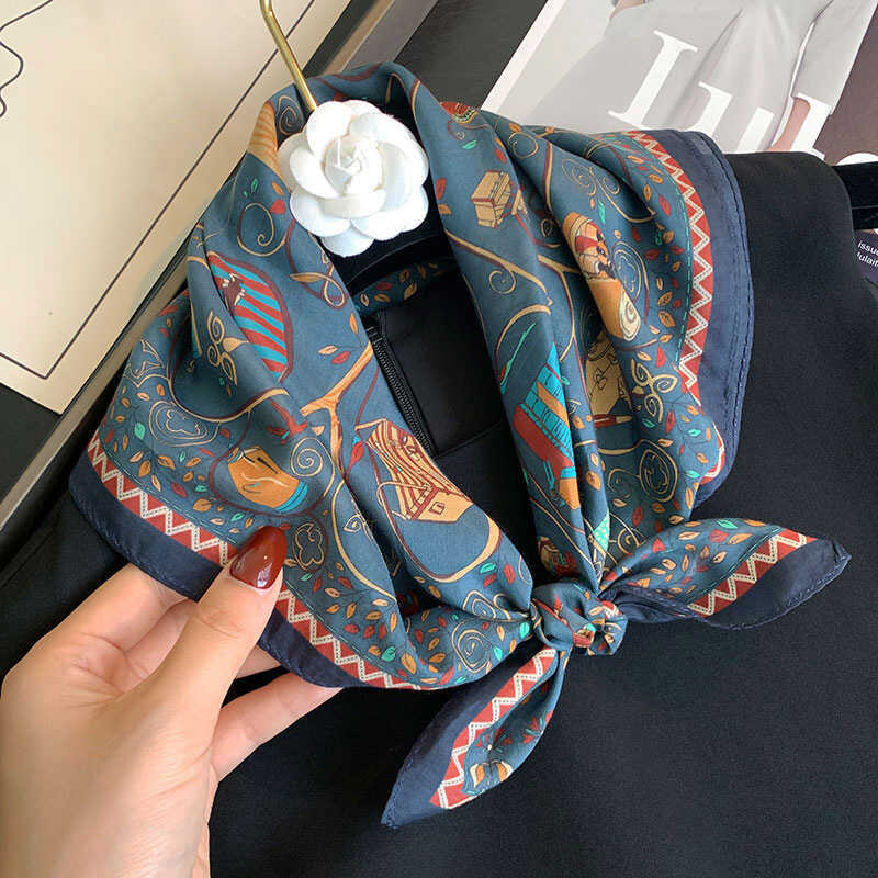 High-End Printed Silk Scarf 53cm Head-Covered Square Scarf ...