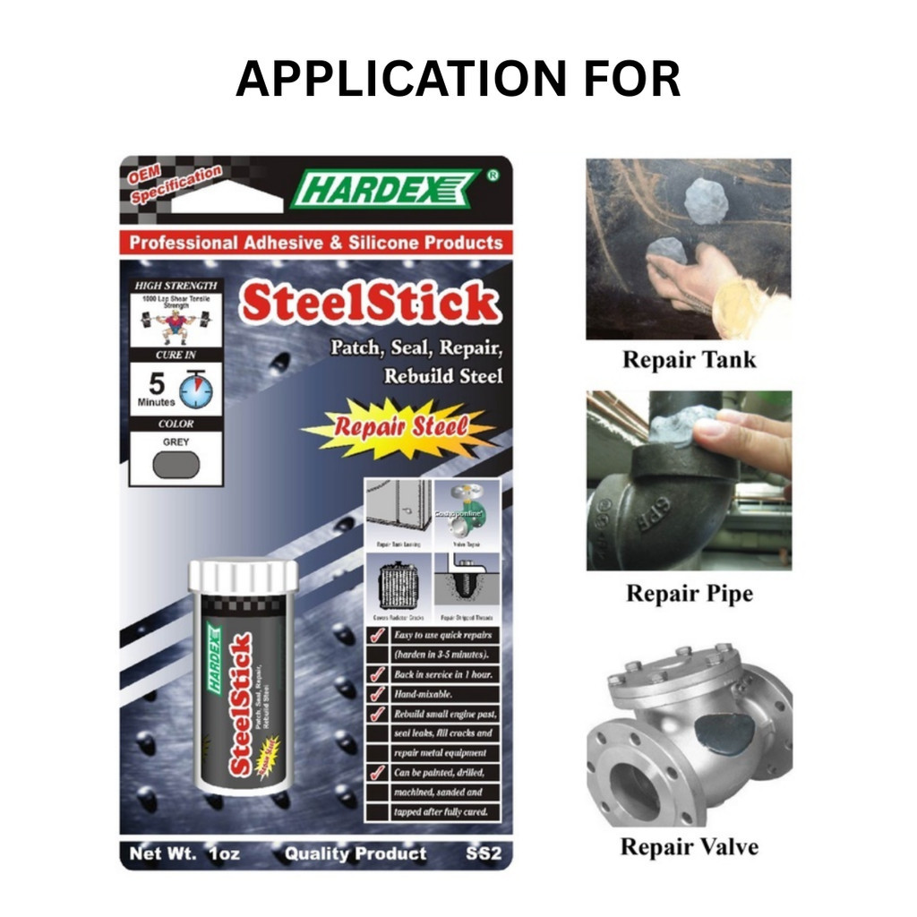 HARDEX SS2 Steel Stick Metal Epoxy Putty 1oz | Instant Steel Reinforced ...
