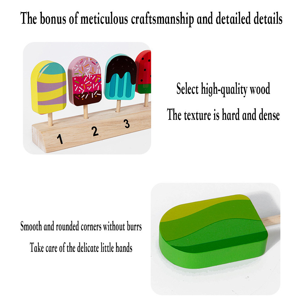 Kids Shape Color Sorting Board Game Toys Wooden Fruit Candy Ice Cream ...