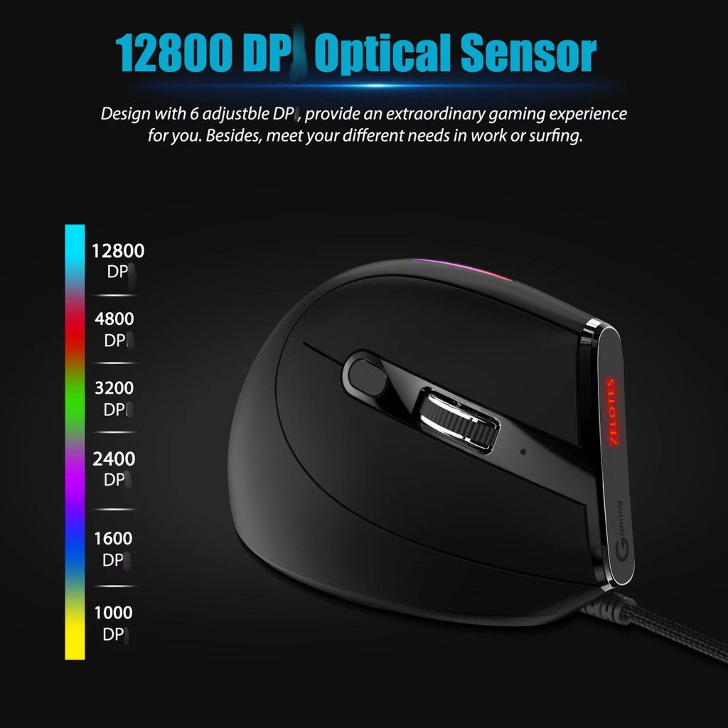 JOMAA Wired Gaming Mouse RGB Vertical Ergonomic Mice 9 Button ...