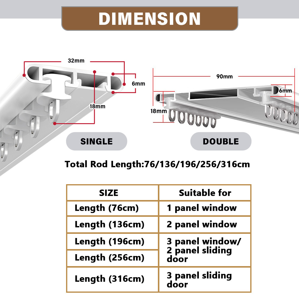 [Full Set - Double Rail] Curtain & Co Rel Langsir Curtain Rail Aluminum ...